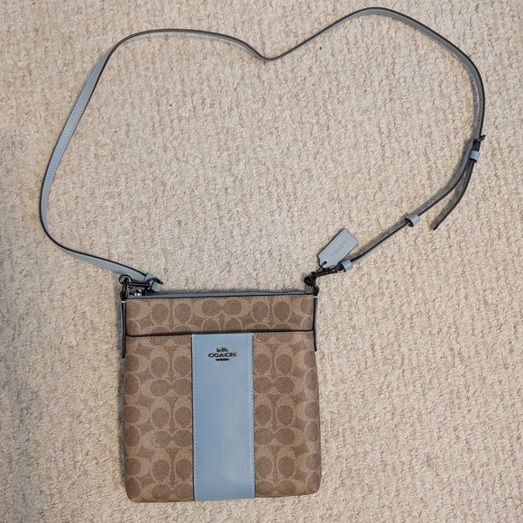 Coach | Bags | Coach Blue And Brown Crossbody Bag With Signature ...